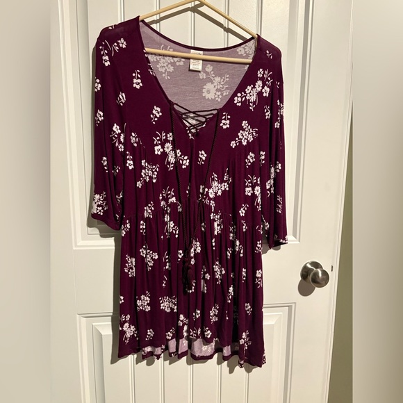 Terra & Sky | Tops | Terra Sky Burgundy Floral Tunic | Poshmark